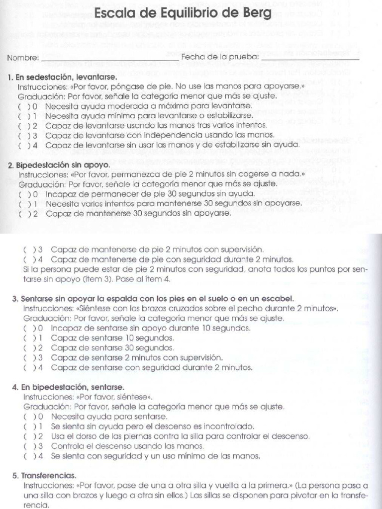 Escala de Equilibrio de Berg | PDF