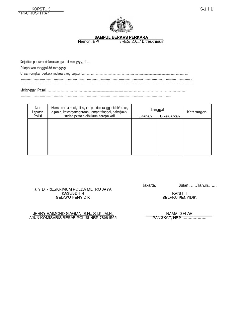 Sampul Berkas Perkara Pidana | PDF