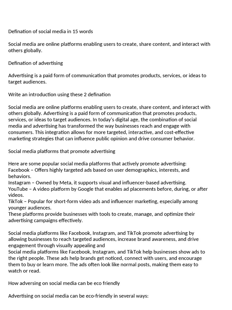 Defination of Social Media in 15 Words | PDF | Advertising | Popular ...