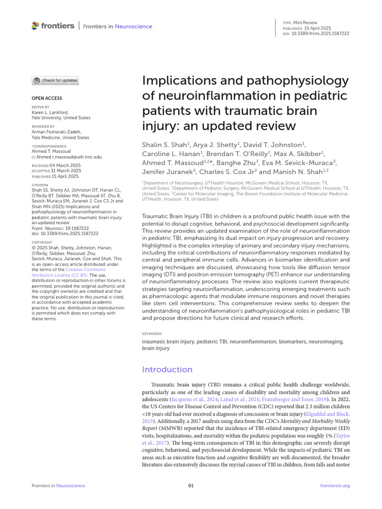 Implications and Pathophysiology of Neuroinflammation in Pediatric ...