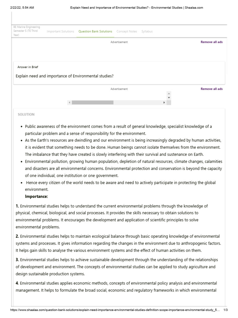Explain Need and Importance of Environmental Studies - Environmental ...