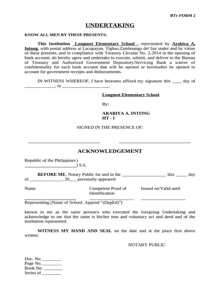 Annex D 3 BTR Form 2 Undertaking | PDF