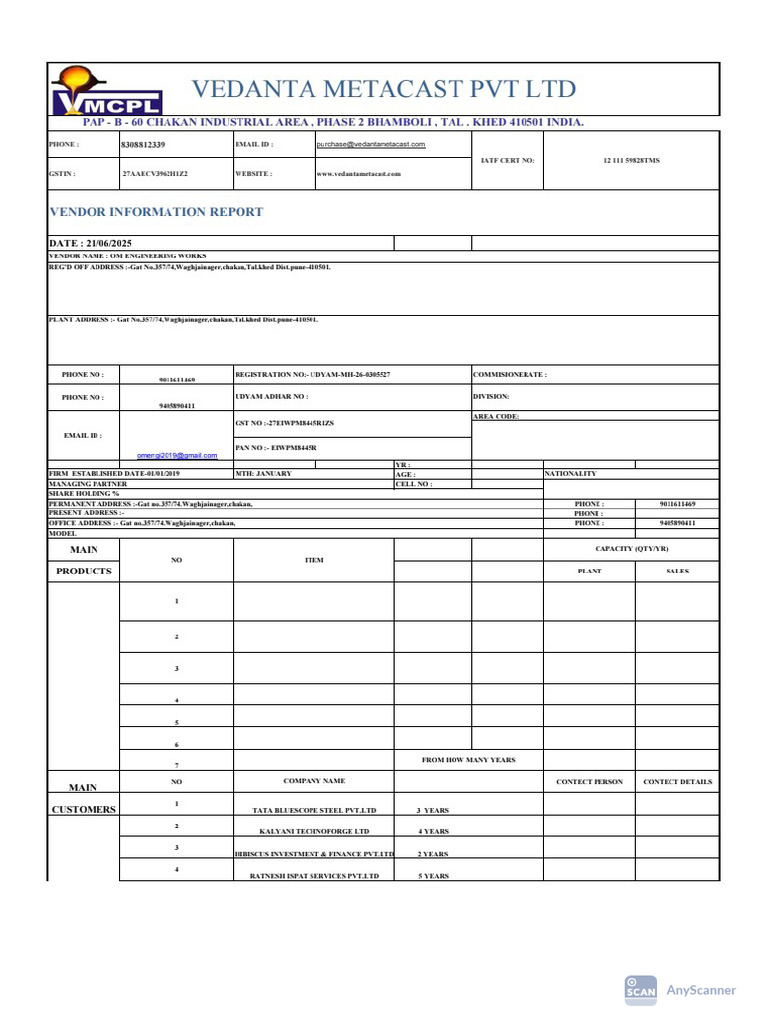 Vendor Information Form | PDF