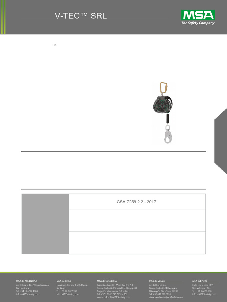 20 MSA SRL-VTEC Technical-Datasheet ES | PDF | Acero | Acero inoxidable