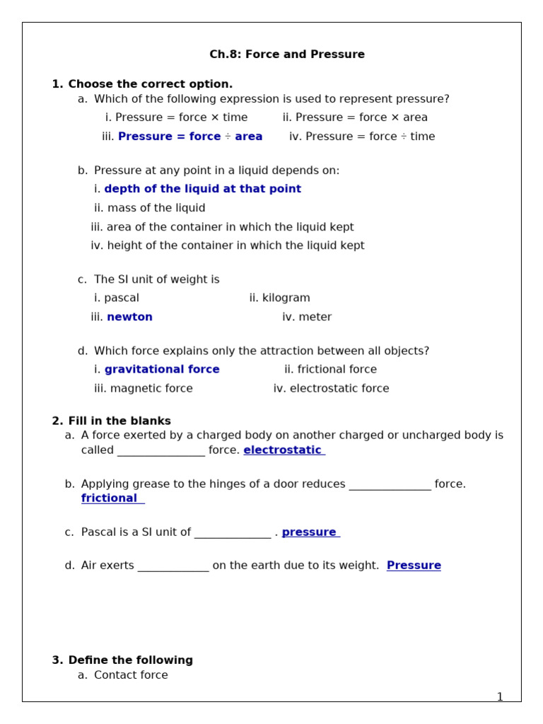 1749618999218.as WB CB VIII Sci Force and Pressure | PDF | Pressure | Force