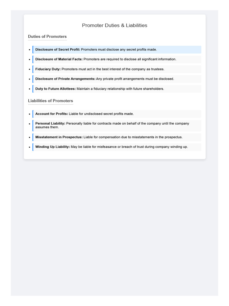 Promoter Duties & Liabilities Flowchart | PDF
