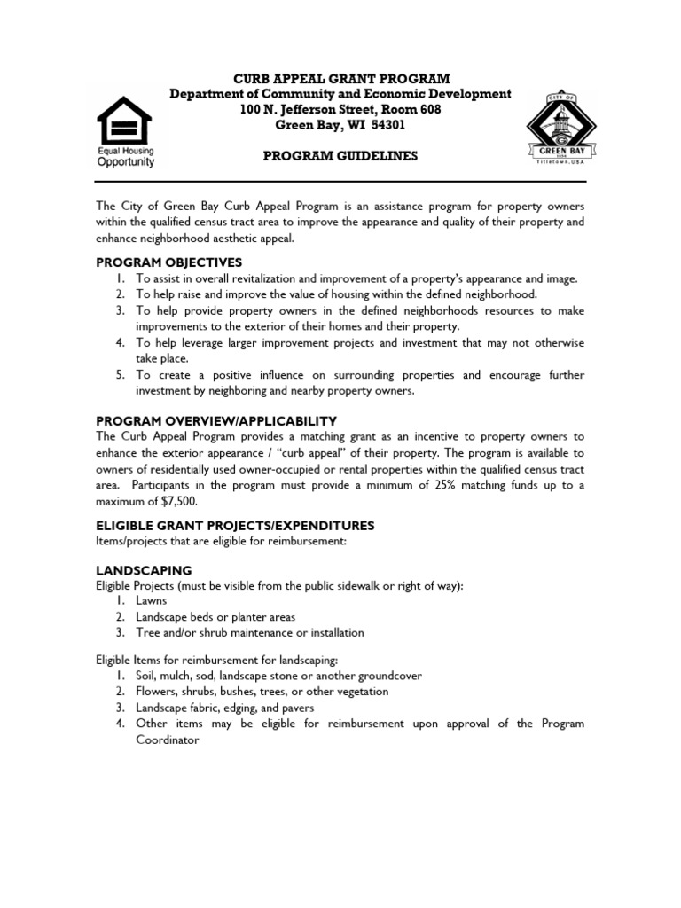Curb Appeal Grant-Program Guidelines | PDF | Receipt | Reimbursement