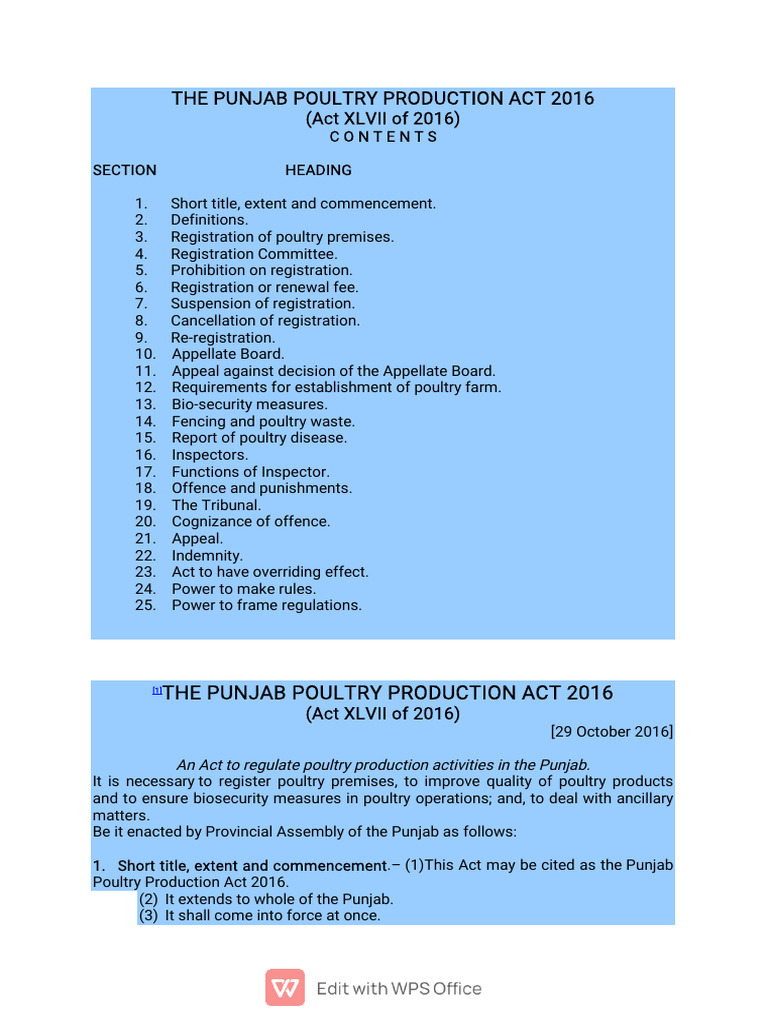 THE Punjab Poultry Production Act 2016 | PDF | Electrical Phenomena | Electromagnetism