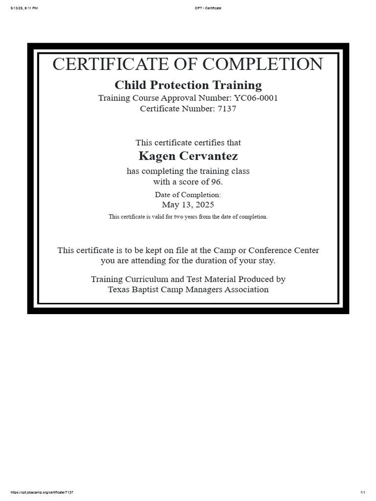 CPT - Certificate | PDF