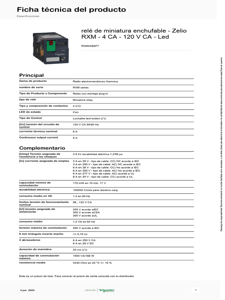 Relé Miniatura Enchufable RXM4AB2F7 | PDF | Relé | Corriente continua