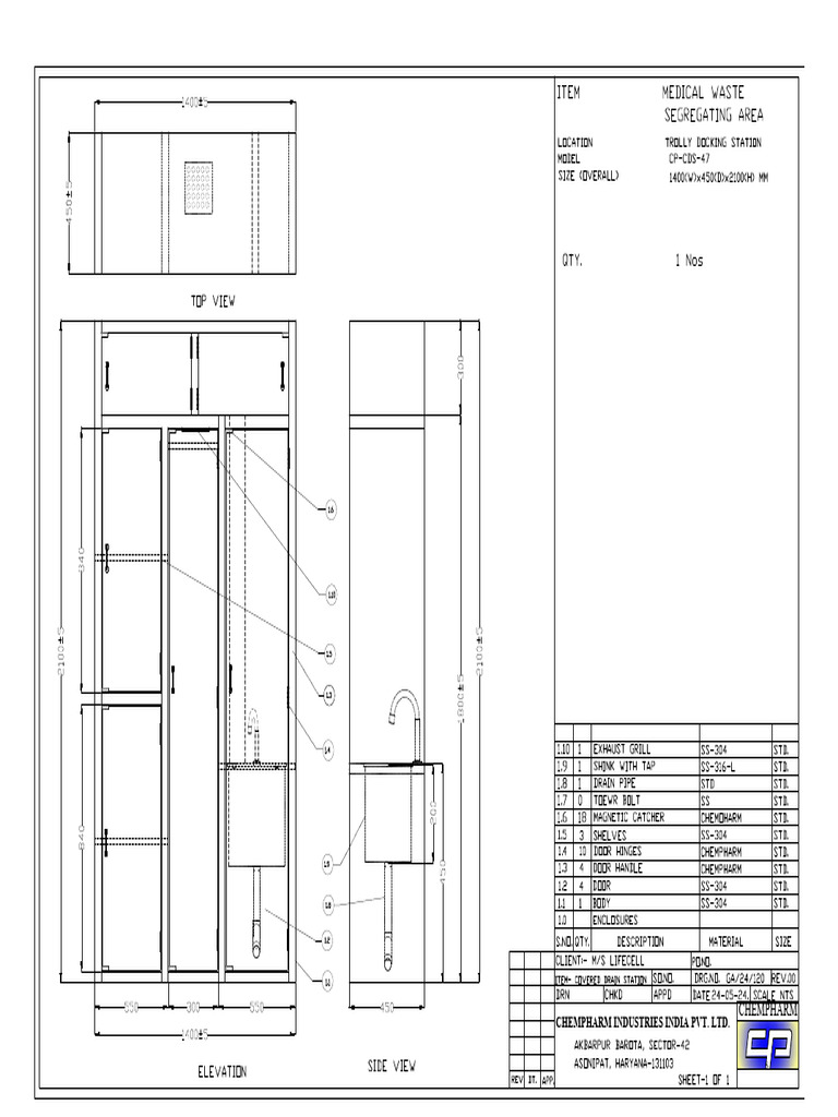COVERED DRAIN STATION WITHCUPBOARD-1400X450X2100-1NO-Model | PDF