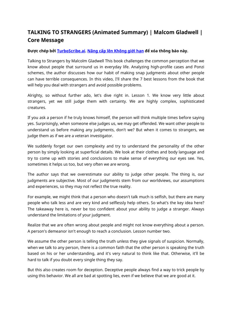 TALKING To STRANGERS (Animated Summary) - Malcom Gladwell - Core ...