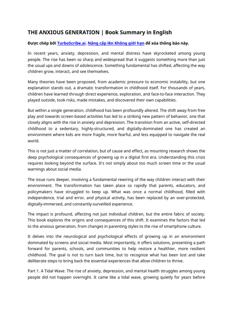 The Anxious Generation - Book Summary in English | PDF | Adolescence ...