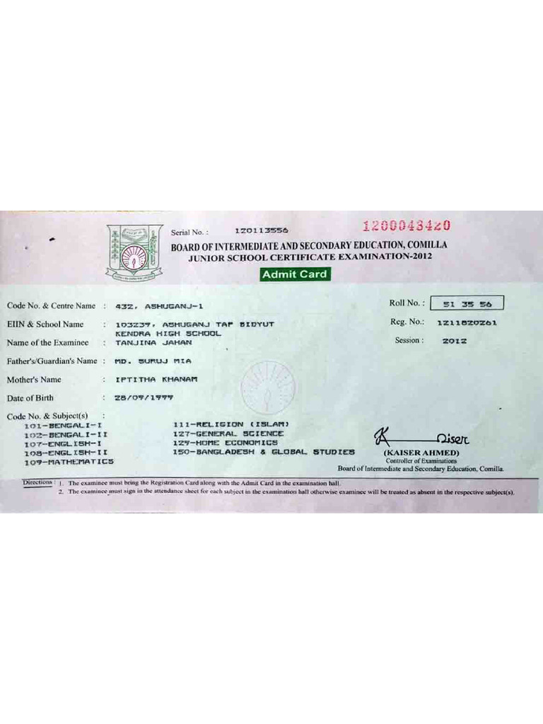 HSC Certificate, Admit Card, Registration Paper. | PDF