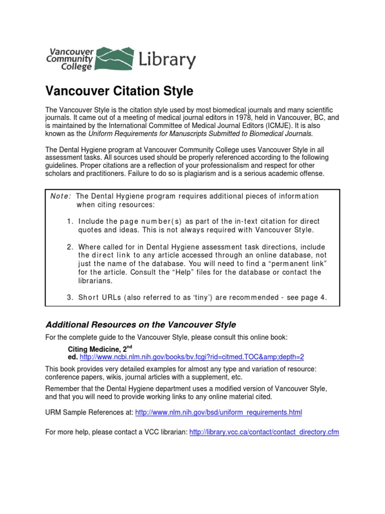 Vancouver Citation Style | PDF | Citation | Publishing