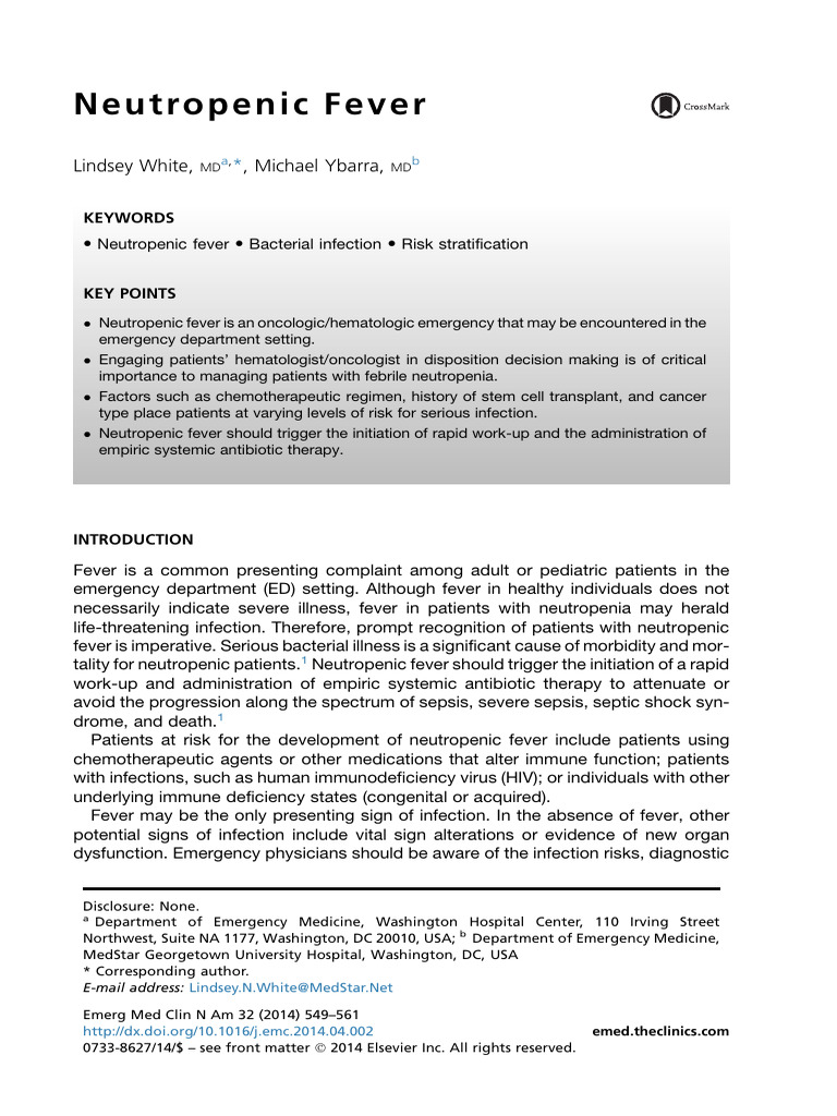 Neutropenic Fever Management in ED | PDF | Fever | Diseases And Disorders