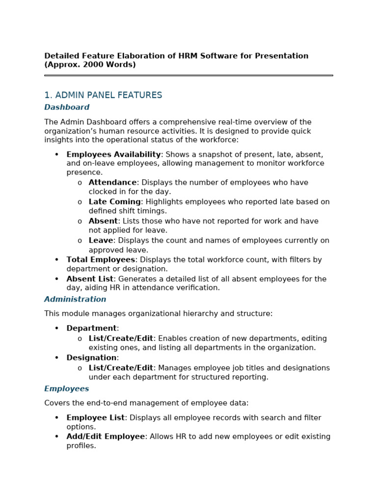 HRM Software Features Overview | PDF | Paycheck | Employment