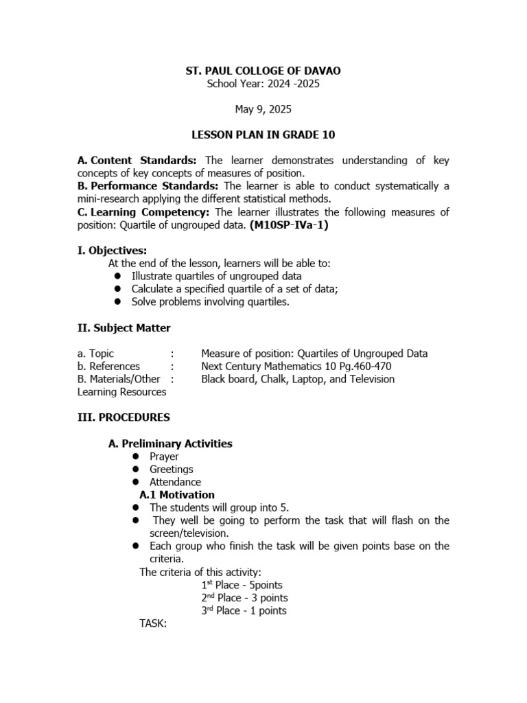 Math 10 (Quartiles Ungrouped Data) | PDF | Quartile | Mathematics