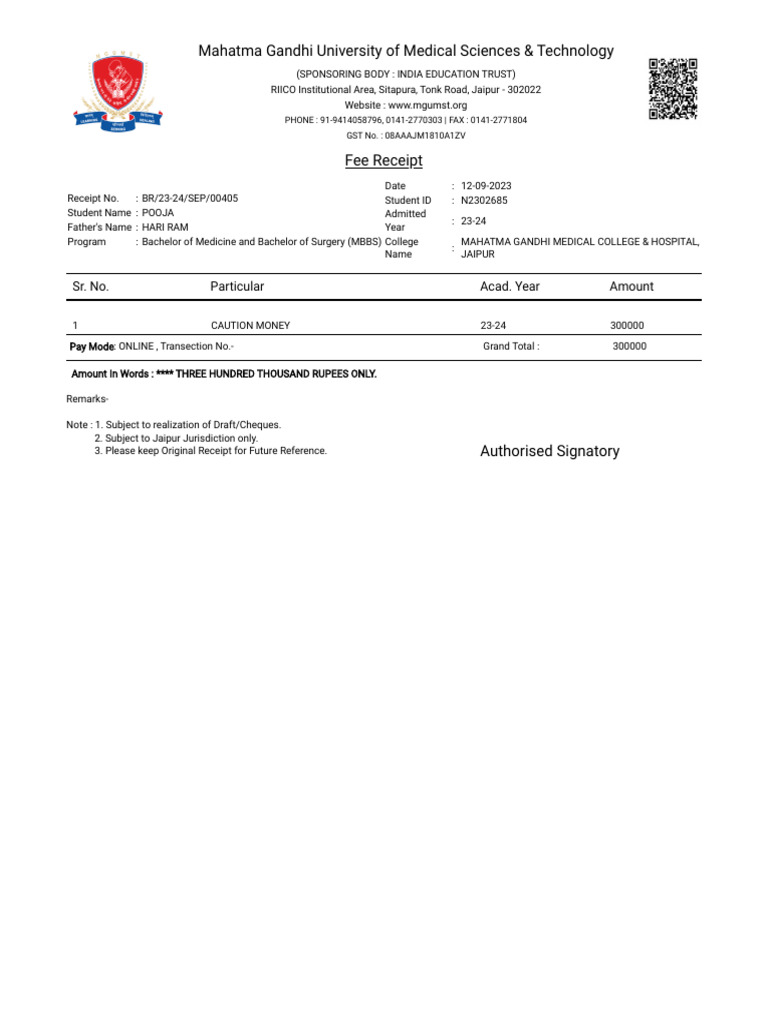 MGUMST Fee 1st Year | PDF