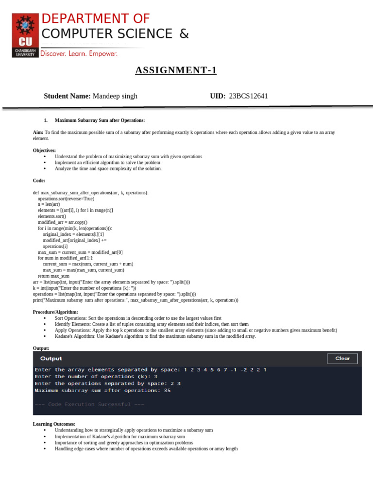 23BCS10595 Manya Gupta Assignment1 | PDF | Applied Mathematics ...