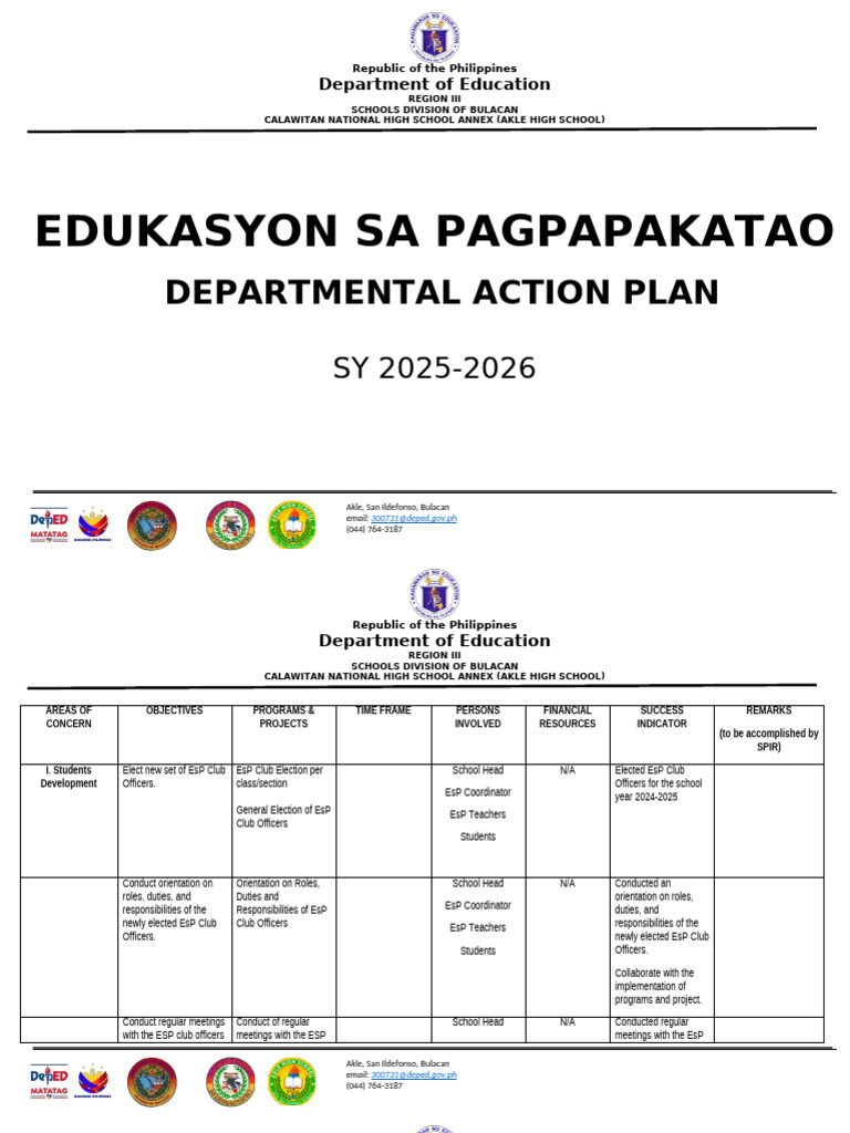 ESP Action Plan 2025-2026 Overview | PDF | Cognition | Behavior ...