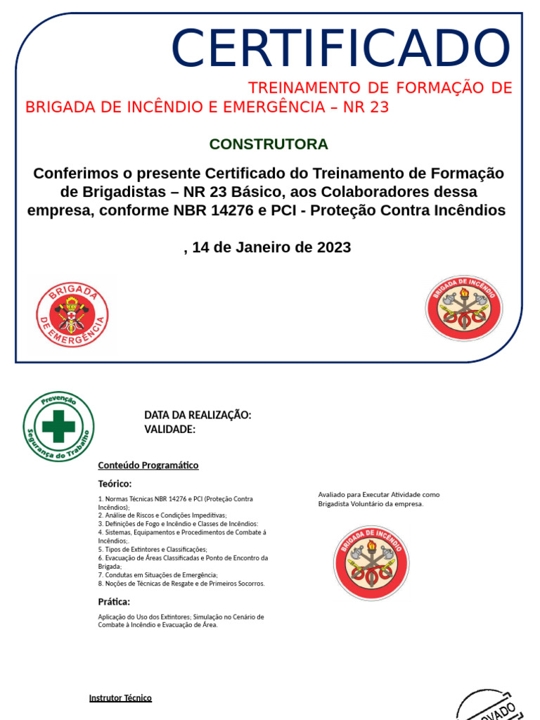Certificado Brigada Emergencia EDITAVEL | PDF