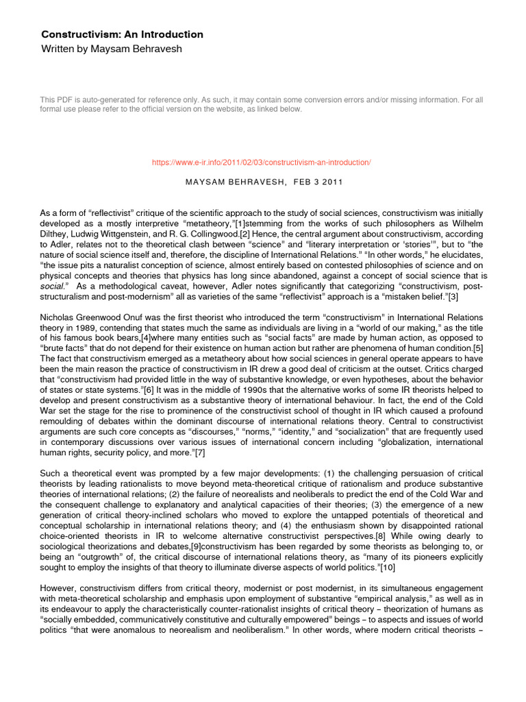 Constructivism An Introduction | PDF | International Relations ...