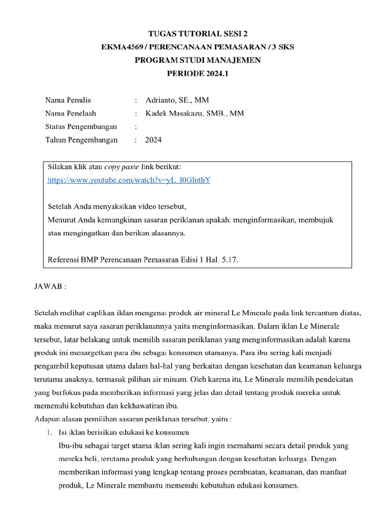 Perencanaan Pemasaran 2024 | PDF