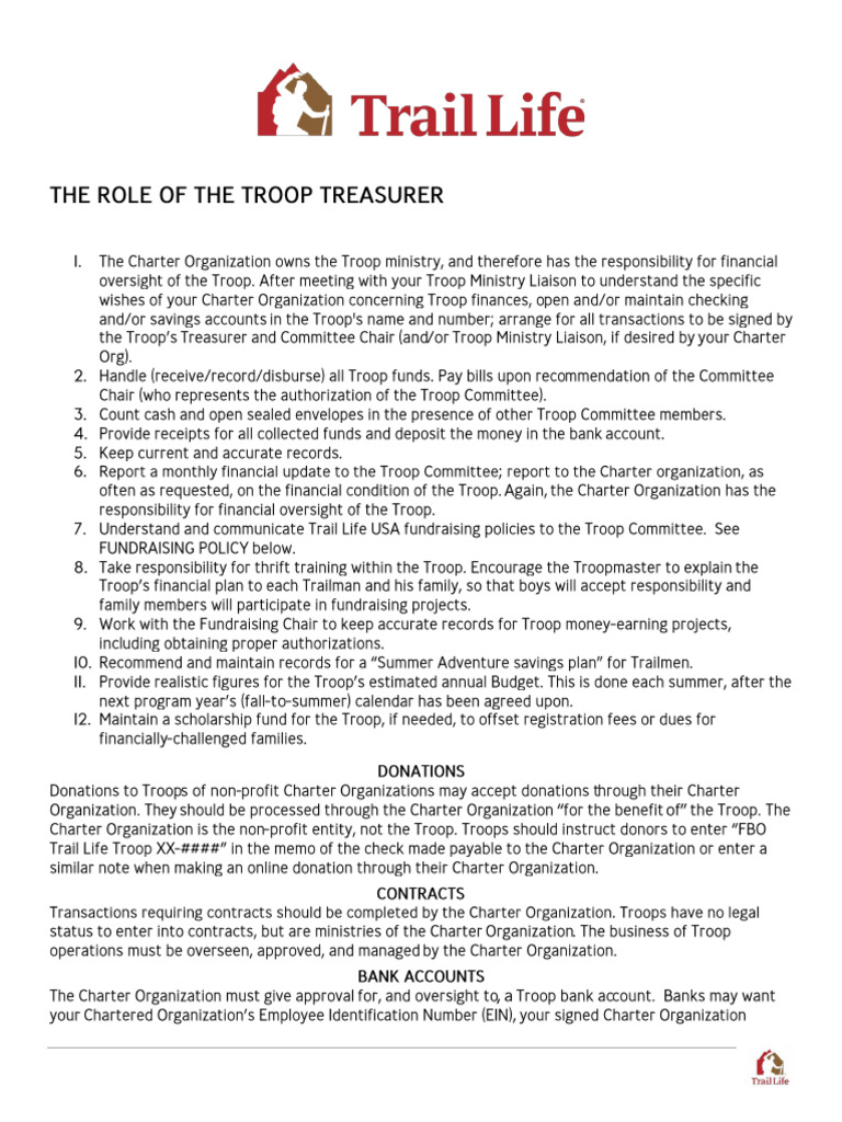The Role of Troop Treasurer | PDF