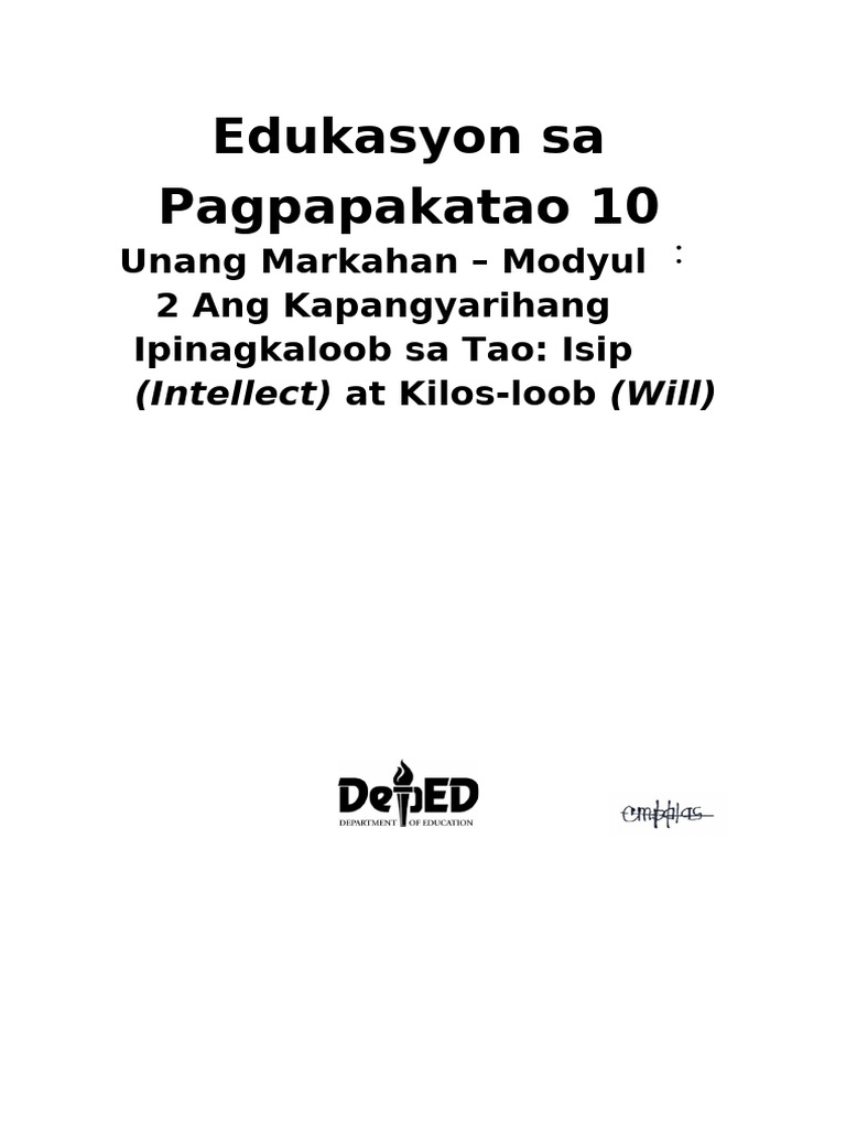 EsP-10-Q1-M2-(S.Y. 2021-2022) Modyul 2 Ang Kapangyarihang Ipinagkaloob Sa Tao Isip (Intellect ...
