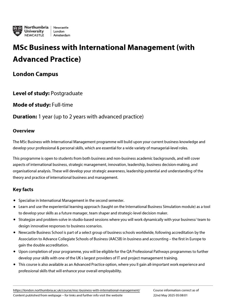 MSC Business With International Management | PDF | Postgraduate ...