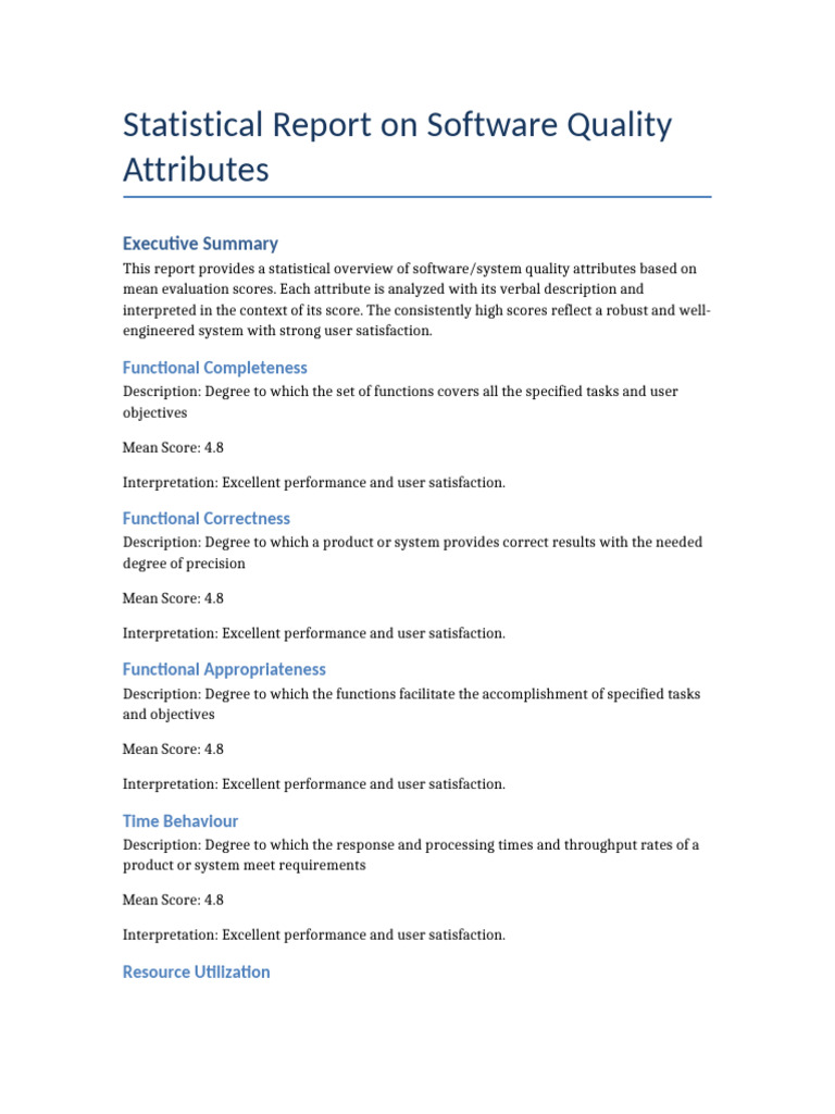 Software Quality Attributes Report | PDF | Customer Satisfaction ...