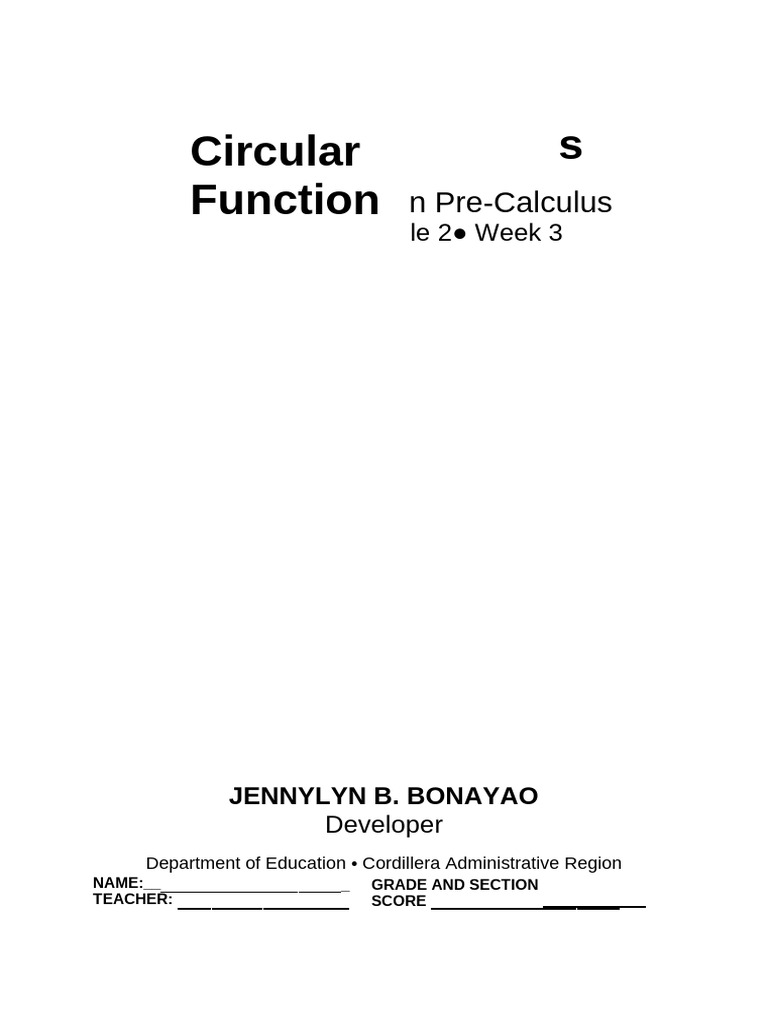 Pre - Cal-Q2 - Mod2 (WK 3) - Circular-Functio | PDF | Trigonometric ...