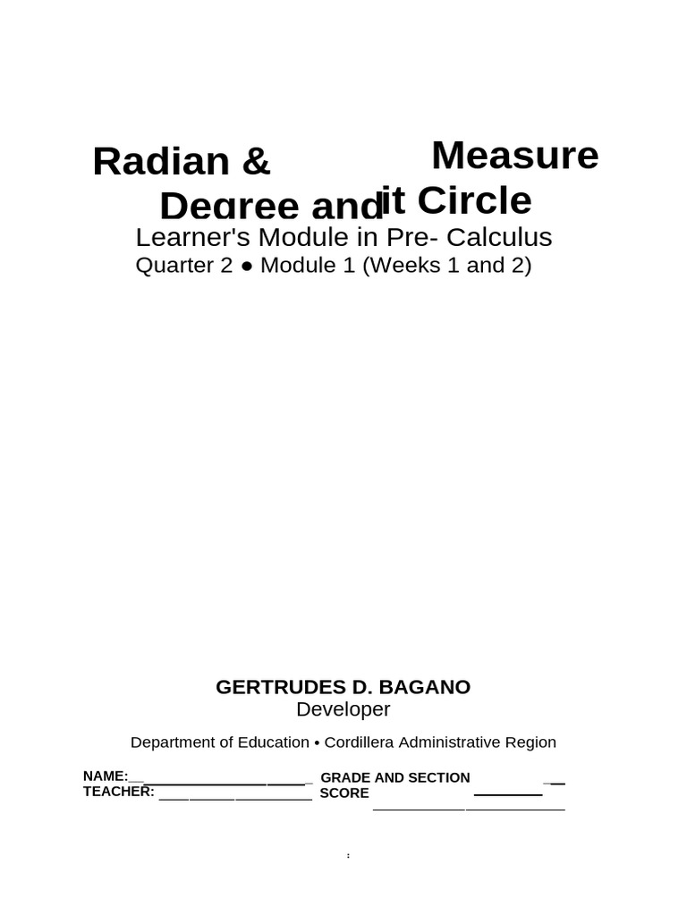 Radian and Degree Measure Module | PDF | Circle | Angle