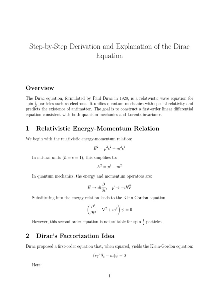 Dirac Equation Lecture Notes | PDF | Special Relativity | Geometry