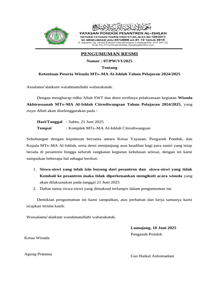 Surat Resmi Boyong | PDF