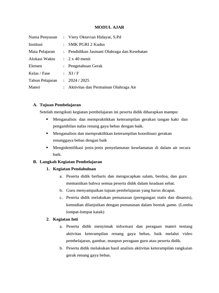 Modul Pembelajaran Renang Gaya Bebas | PDF