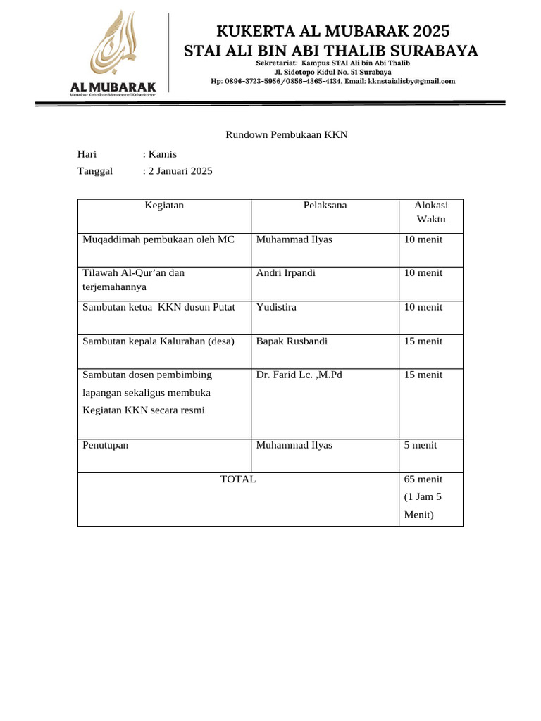 Rundown Acara Pembukaan KKN | PDF
