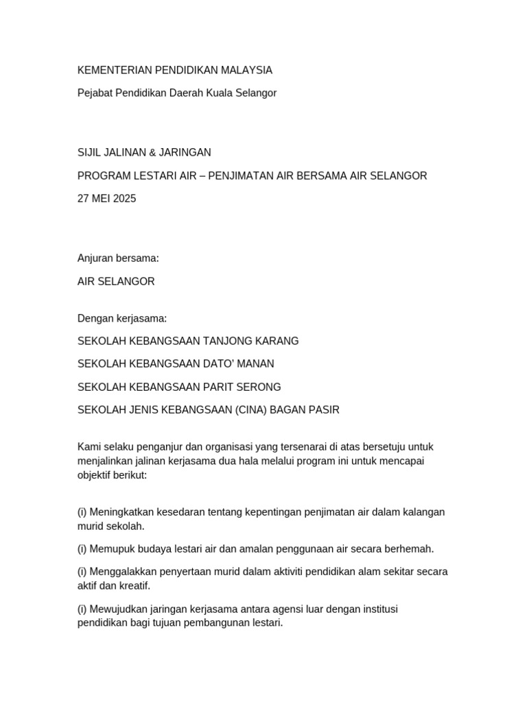 Sijil Jalinan Dan Jaringan - Program Lestari Air | PDF