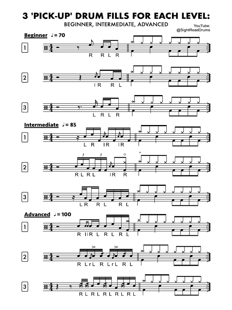 3 'Pick-Up' Drum Fills For Each Level - Beginner, Intermediate, Advanced | PDF