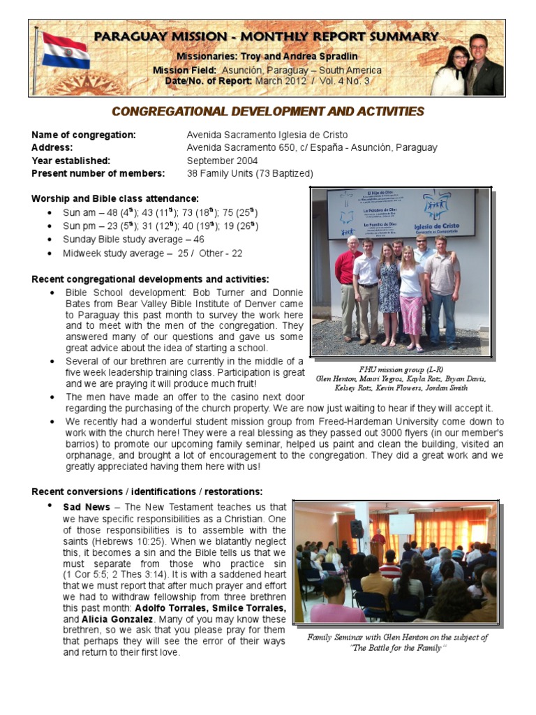 Mission Report - Mar 2012 | PDF | Evangelism | Missionary (Lds Church)