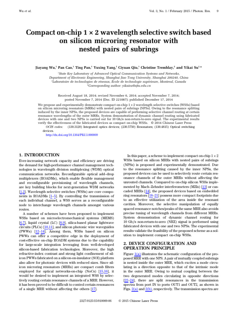 Compact On-Chip 1 × 2 Wavelength Selective Switch Based | PDF | Atomic ...