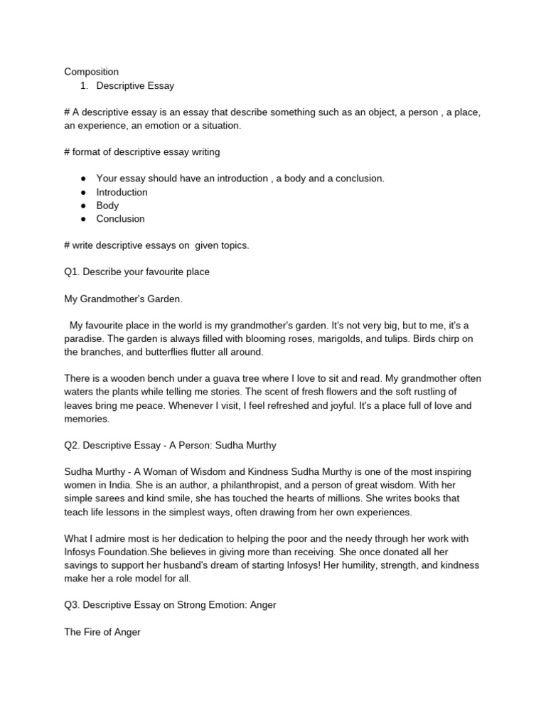Writing Descriptive Essays Guide | PDF | Anger