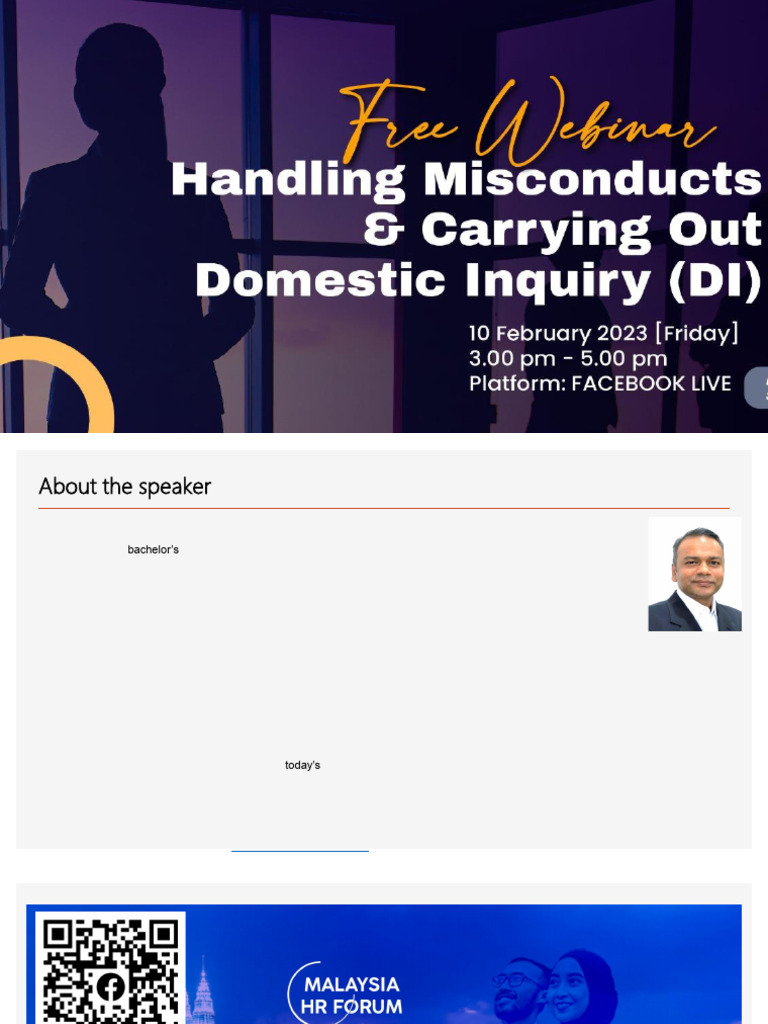 Webinar Handling Misconduct Domestic Inquiry DI | PDF | Plea | Human ...