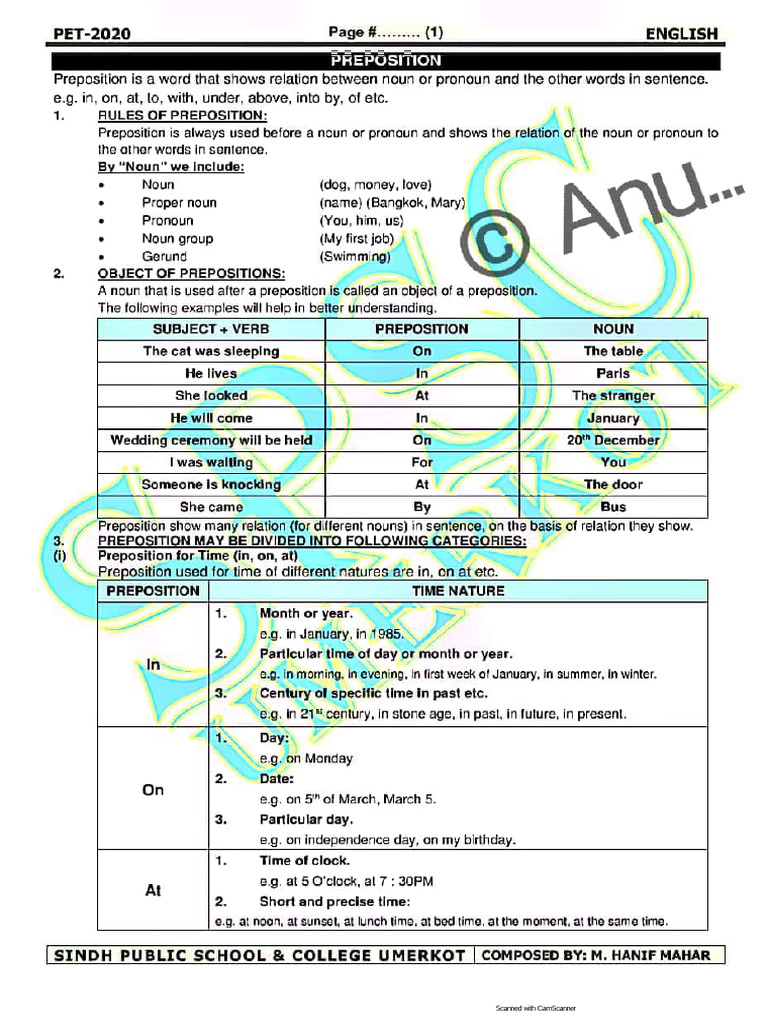 Preposition Eng SPSC 2020 | PDF
