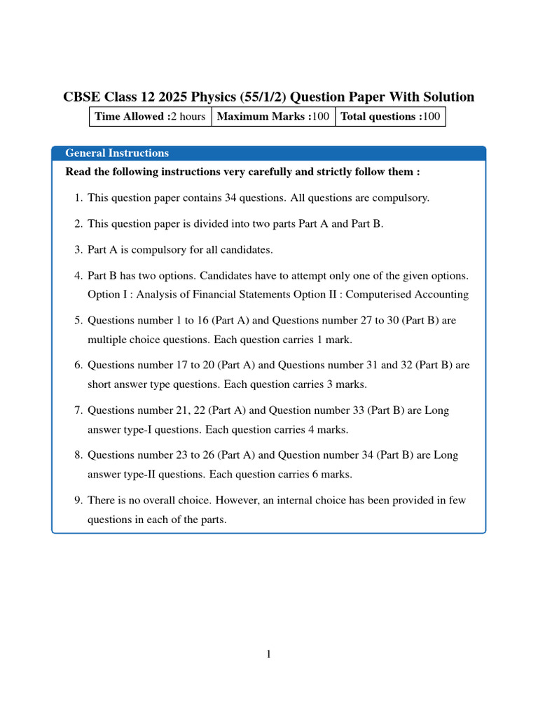 Physics 2025 Cbse Tex 1 | PDF | Atomic Nucleus | Coherence (Physics)