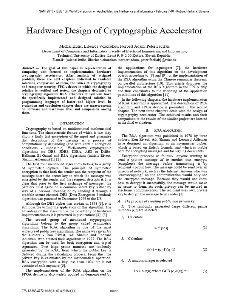 Hardware Design of Cryptographic Accelerator | PDF | Key (Cryptography ...