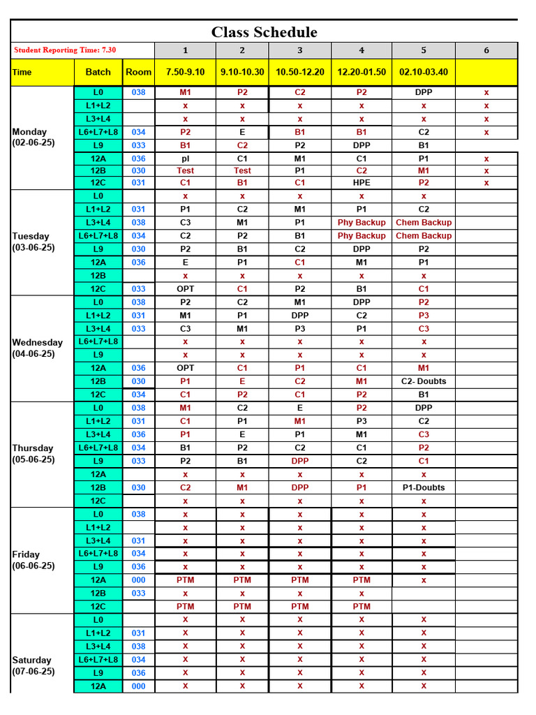 Class Schedule 02 June To 07 June 2025 | PDF
