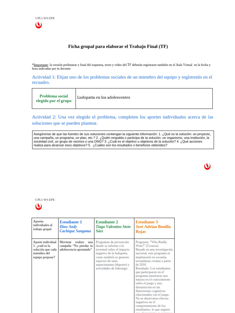 EPE-WS Sección A Grupo 1 Ficha Colaborativa TF | PDF | Problemas de juego