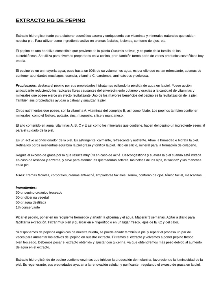 Extracto Hidro-Glicerinado de Pepino | PDF | Antioxidante | Vitamina C